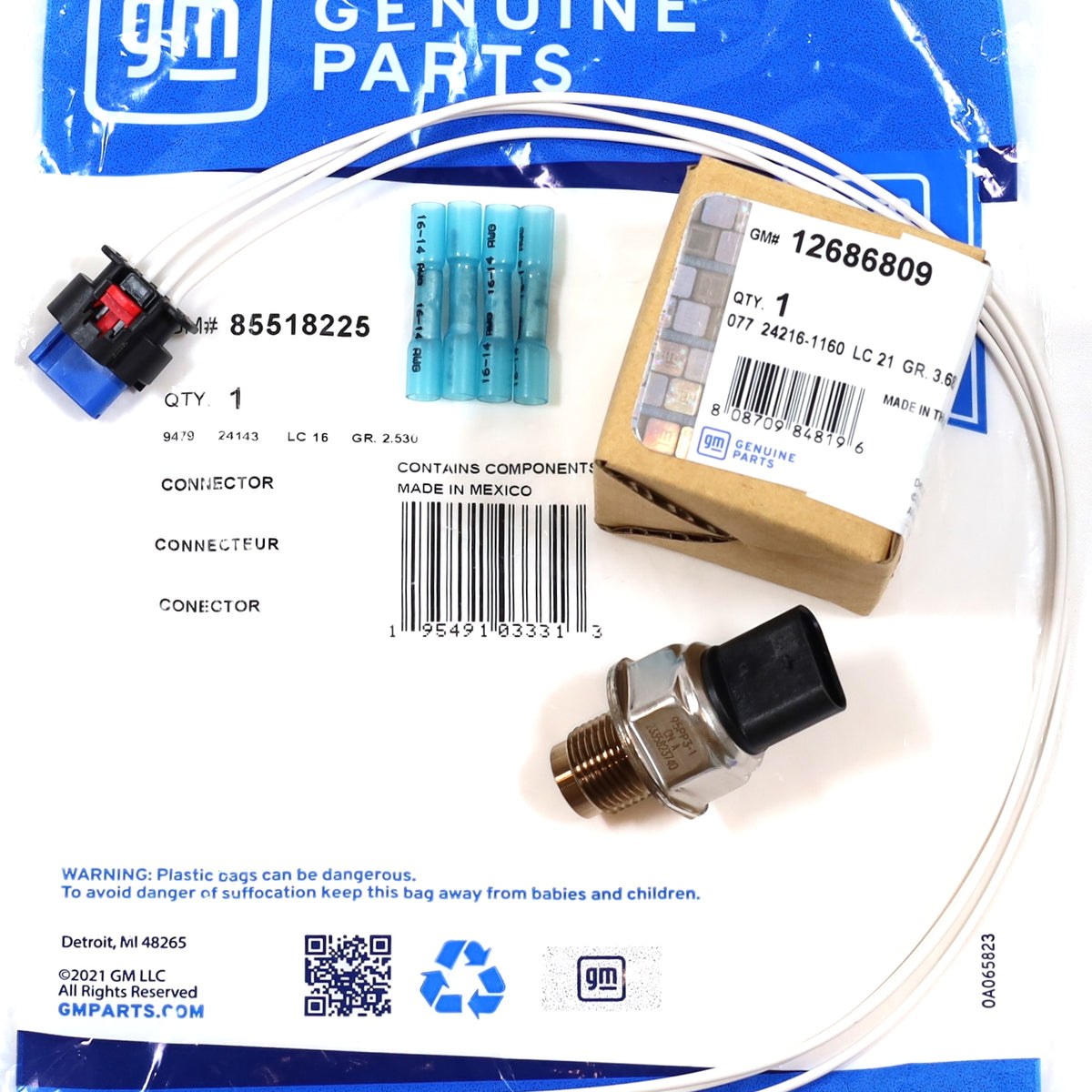 Genuine GM Fuel Rail Pressure Sensor & Connector Repair Kit for 2017-2 ...
