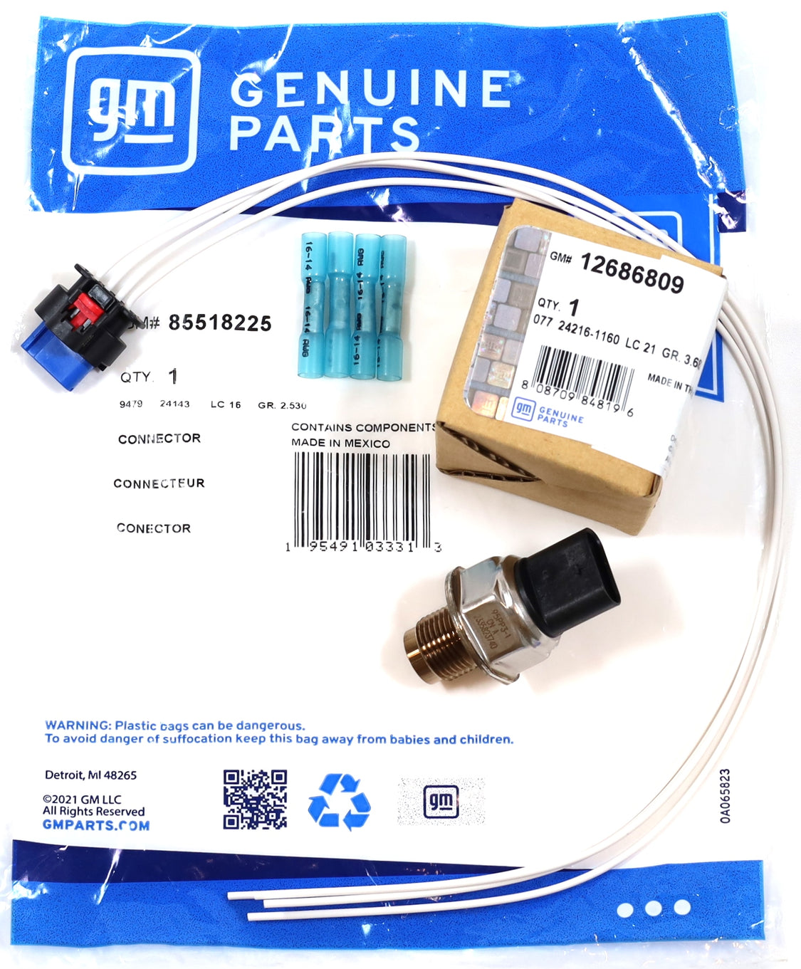 Genuine GM Fuel Rail Pressure Sensor & Connector Repair Kit for 2017-2 ...