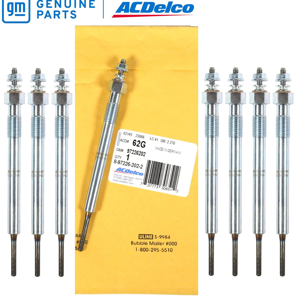 Set of 8 OEM GM 62G / 97226202 Diesel Glow Plug 01-04 Chevy GMC LB7 Du ...